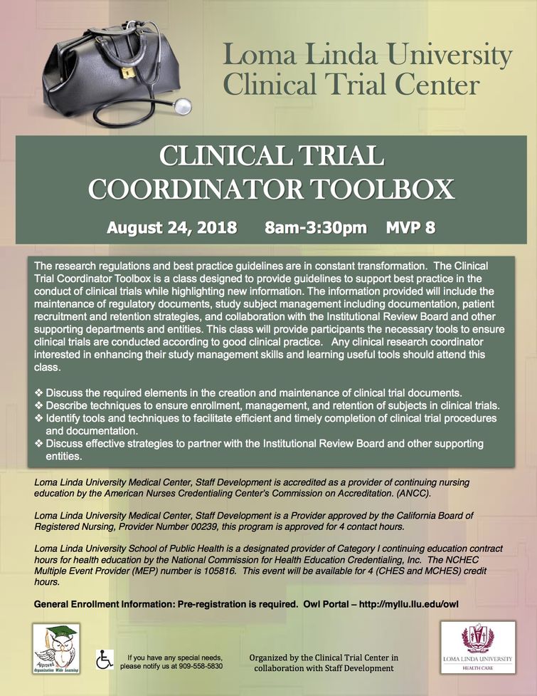 Clinical Trial Coordinator Toolbox | Events - Loma Linda University Health