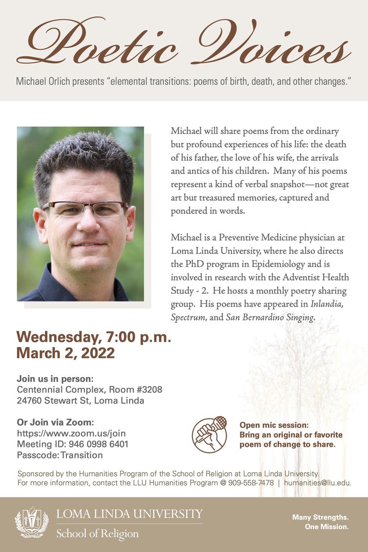 Michael Orlich presents “elemental transitions: poems of birth, death ...